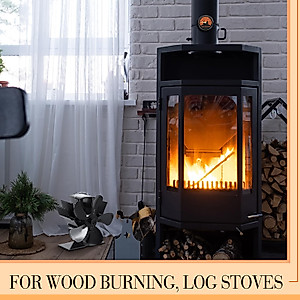 VIHOSE 2 Pcs 5 Blades Wood Stove Fan with 2 Thermometer Heat Powered Stove Fan Fireplace Fan for Wood Burning, Pellet, Burner, Log Stoves