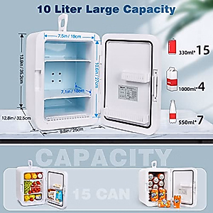 AstroAI Mini Fridge 15 Can Digital Display and Temperature Control, Thermoelectric Cooler and Warmer for Skincare/Cosmetics, Foods,10 Liter 110V AC/12V DC Portable Fridge For Home/Travel