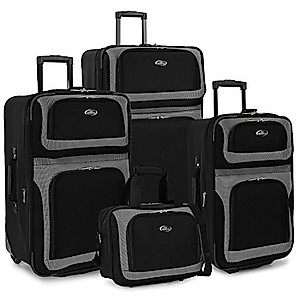 U.S. Traveler New Yorker Lightweight Softside Expandable Travel Rolling Luggage, Black/Grey, 4-Piece Set (15/21/25/29)