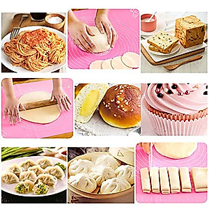 Silicone Pink 70x50cm Baking Mat Sheet Pastry Mat with Measurement, Non-Slip Pastry Rolling Mat, Non-Stick Dough Kneading Board Mat, Bread Fondant Mat, Cooking Bakeware Mat Table Placemat(Scraper)