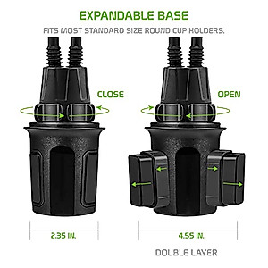 Phone Holder Mount for Car Cup Holder Slot – Flexible Gooseneck Mount with Dual Cradle Phone Holder and Tablet Holder - Hands Free Universal Fit All Black Color Adjustable Stand - Two Cradles