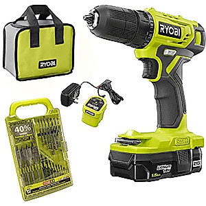 Ryobi 18V ONE+ 3/8 in. Drill Driver Kit Bundle Set with BONUS Bits, and Tool Bag
