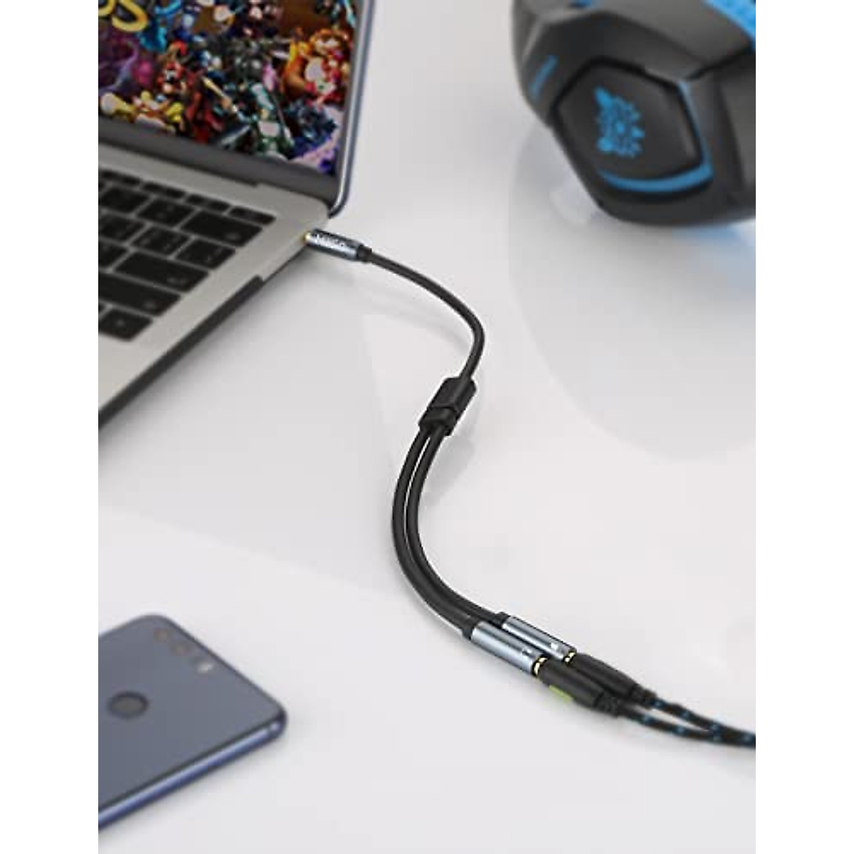 MillSO Headset Adapter CTIA 3.5mm Y Splitter Headphone Jack Splitter Adapter (3.5mm 4 Pole TRRS Male to 2 TRS 3 Pole Female) Compatible for Xbox One, PS4, PC, Tablet, Laptops, phone - 12inch/30CM Gray