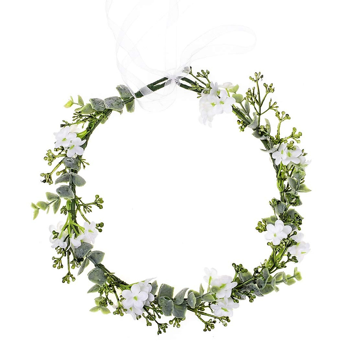 Vividsun Bridal Green Leaf Crown Bohemian Headpiece Floral Headband Photo Prop (white flower)