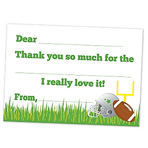 Old Blue Door Invites Football Birthday Party Fill in the Blank Thank You Notes for Boys - (20 Count with Envelopes) - Kids Thank You Cards