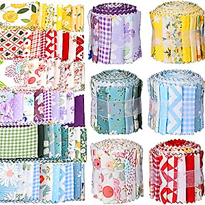 60 Pcs Jelly Cotton Fabric Rolls Vintage Quilting Fabric Strips Precut Quilting Fabric Floral Patchwork Craft for Weaving Quilting, 60 Styles