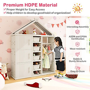 Costzon Kids Costume Storage Closet, Children Pretend Dresser Wardrobe, Open Hanging Armoire Closet with Storage Bins, Shelves, Side Baskets, Dress Up Center Clothing Organizer for Kids (White)