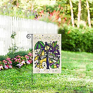 AVOIN Happy Mardi Gras Masquerade Mask Fleur de Lis Umbrella Garden Flag Vertical Double Sided, Holiday Party Mardi Gras Bead Lamp Yard Outdoor Decoration 12x18 Inch