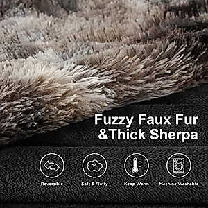 Bedfolks Faux Fur Throw Blanket - Fuzzy Plush Soft Sherpa Fleece Blanket, Fluffy Cozy Throw Blankets for Couch, Sofa, Bed, Tie Dye Black Thick Comfy Blankets and Throws, 50 x 60 inches