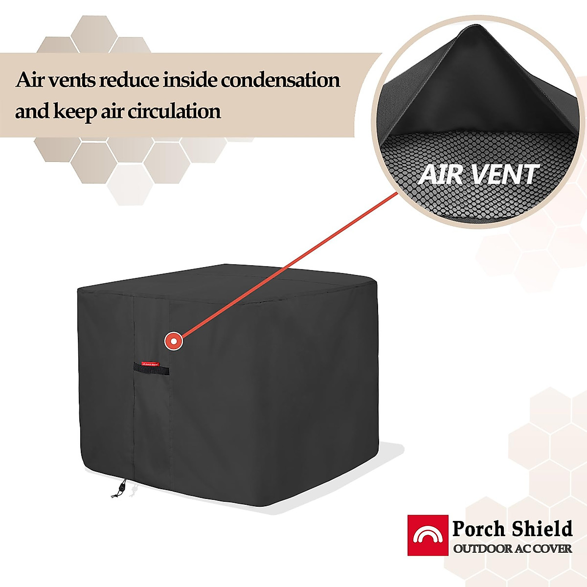 Porch Shield 600D Waterproof Air Conditioner Covers for Outside Units Square AC Cover Black - 34 x 34 x 30 inch