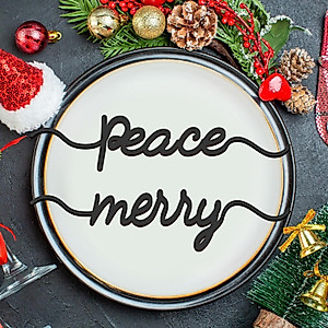 Christmas Cutouts Wood Table Place Card Believe Merry Peace Joyful Wood Word Holiday Place Settings for Christmas Thanksgiving Plate Decor Table Decorations (Black, 8)