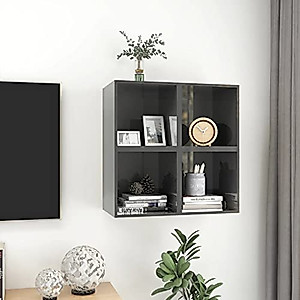 DiMorture Floating Shelves Square Cube Storage Shelves Set of 4, Easy-to-Install Wall Mounted Display Shelves TV Cabinet for Bedrooms and Living Rooms, High Gloss Grey
