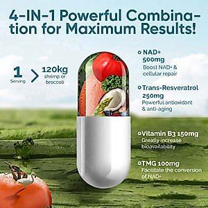 NAD+ Supplement 1000MG for Max Absorption, 60 Capsules