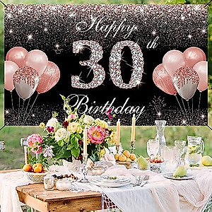 HTDZZI 30th Birthday Banner Backdrop Rose Gold, Happy 30th Birthday Decorations for Women, Fabulous 30 Years Birthday Party Yard Sign Photo Booth Props Decorations Supplies, Fabric
