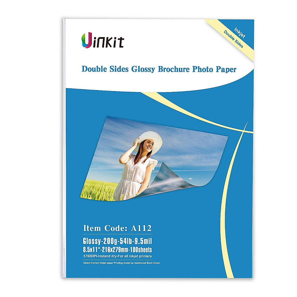 Uinkit 100 Sheets Double Sided Glossy Photo Paper 8.5x11, 54lb, 200gsm Brochure and Flyer paper for Inkjet Printing