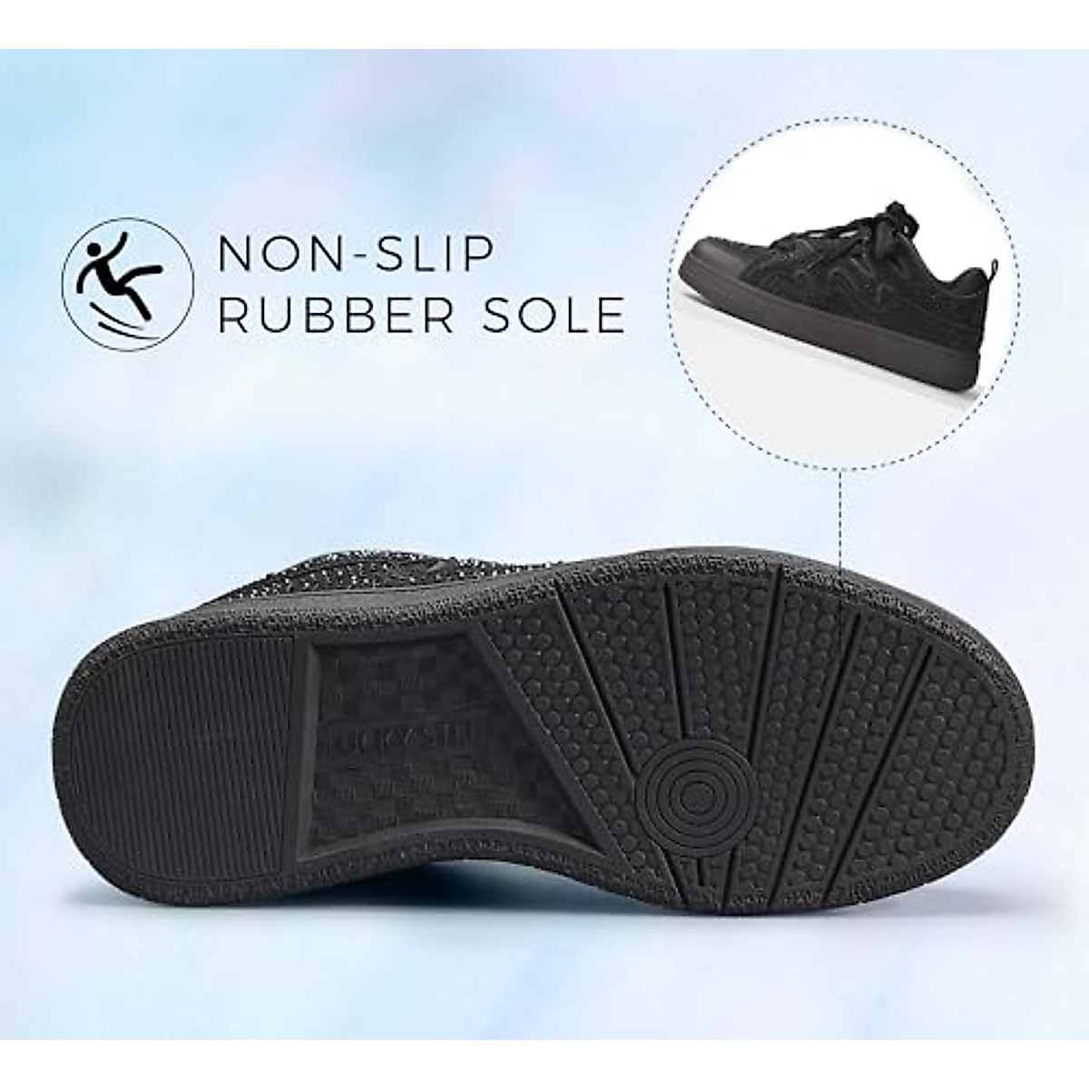 LUCKY STEP Women's Sparkle Rhinestone Fashion Sneakers Walking Tennis Bling Glitter Roaring Shoes Platform Lace up Casual Mesh Sneaker(Black Rhinestone,8.5)