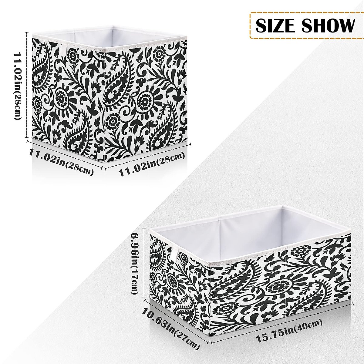 Blueangle Black and White Pattern Rectangle Storage Bin, 15.8 x 10.6 x 7 in, Large Collapsible Organizer Storage Basket for Home Décor（42）
