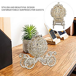 Kisangel Silver Rhinestone Princess Crystal Pumpkin Carriage Trinket Jewelry Box Collectible Figurine Decorative Jewelry Ring Display Holder Table Sculpture