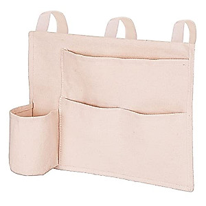 mDesign Cotton Canvas Bedside Hanging Storage Organizer Caddy for Dorm, Bedroom Bed Frame - 4 Pockets, 3 Loops - Holds Phone, Remote Control, Magazines, Bottle Drinks - Crane Collection - Light Pink