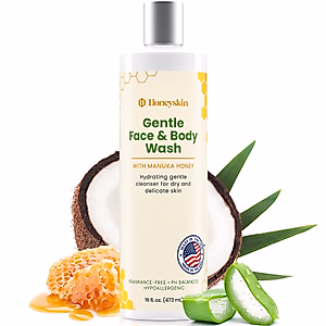 Face and Body Wash for Women and Men - Acne Body Wash Moisturizing for Sensitive Skin - Hydrating Facial Cleanser - Gentle Exfoliating Wash - with Manuka Honey (16oz)