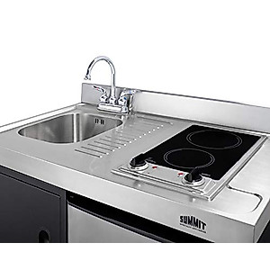 Summit Appliance CK36ELGLASS 36" Wide All-In-One Kitchenette Fully assembled; Includes a 2-door Refrigerator-freezer, 2-burner Cooktop, Sink, and Large Storage Cabinet
