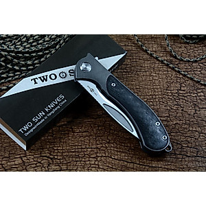 twosun D2 Satin Blade TC4 Titanium Carbon Fiber Handle Folding Hunting Knife TS388