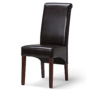 SIMPLIHOME Avalon Dining Chair Set in Tanners Brown, Solid Wood Frame, Vegan Leather Upholstery, Curved Design, Set of 2, 25.2 x 17.7 x 39.8 inches, for Dining Room