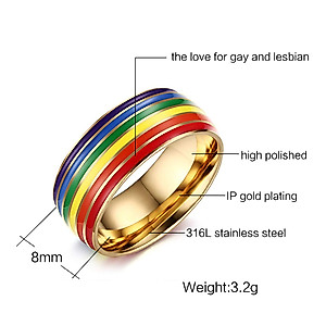 VNOX Custom Personalized Stainless Steel Gay Pride Rainbow Relationship Engagement Rings Weeding Band for Gay Lesbian Couples,Size 9