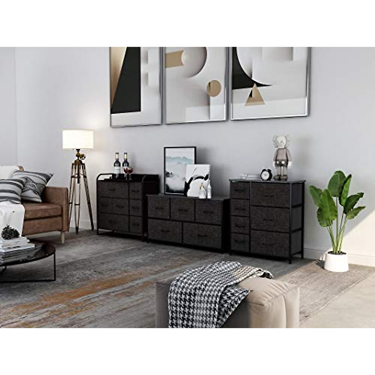 HOMOKUS 5 Drawer Fabric Storage Dressers for Bedroom, Closet Organizers and Storage, Storage Bins with Drawers for Bedroom, Closets & Nursery - Sturdy Steel Frame, Fabric Bins, Wooden Top - Dark Grey