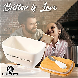 Butter Dish with Lid for Countertop – Butter Keeper – Butter Holder – Butter Container – Butter Dish with Lid and Knife – Butter Tray – Butter Saver – Ceramic Butter Dish with Kinfe Holder by UNI-THGT