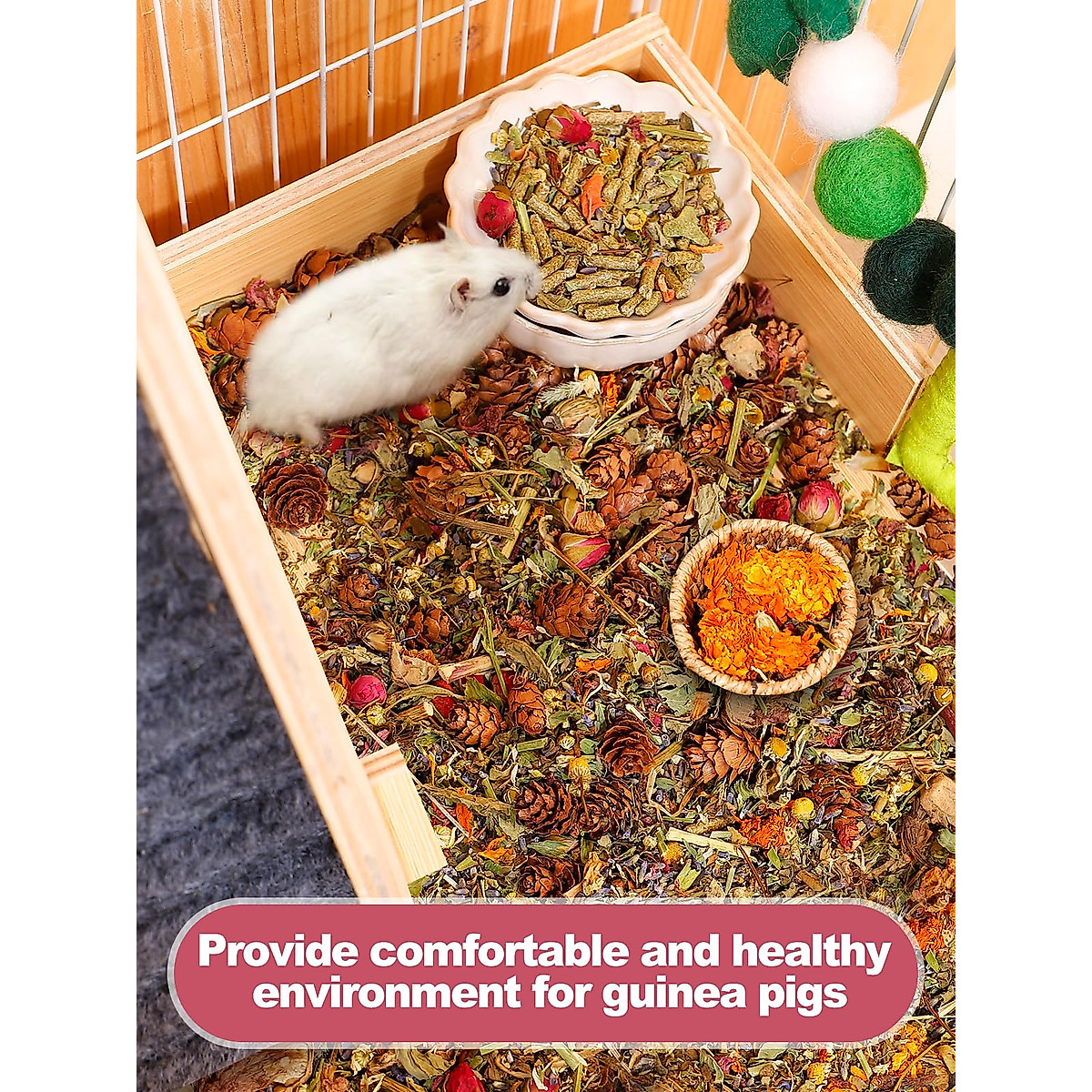 MEWTOGO 7 Oz Guinea Pigs Herb Mix - Natural Flower Herbal Blend in 9 Dried Flowers & Herbs, Hamster Bedding for Bunny Gerbils Small Animals Keep Cage Environment Fresh