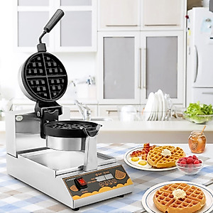 WICHEMI Belgian Waffle Maker Commercial Waffle Maker Restaurant Intelligent Flip Waffle Maker with Removable Plates 180° Rotating Non-Stick LED Digital Waffle Iron For Hotel Restaurant,110V 1200W.
