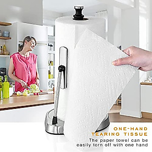 GOODBUY Paper Towel Holder, One- Handed Operation Paper Towel Holder Stand, 304 Stainless Steel Paper Towel Holder, Tension Arm Paper Towel Holder Countertop for Kitchen, Bedroom, Bathroom & Outdoor