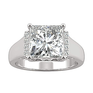 Charles & Colvard Created Moissanite 8.5mm Princess Cut Fashion Ring for Women | 3.72 cttw DEW | Lab Grown | Solid 14K White Gold with Rhodium | Size 7