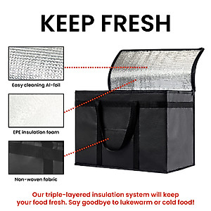 NZ home Insulated Cooler Bag and Food Warmer (XL Plus, 2 Pack) for Delivery & Grocery Shopping with Zippered Top, Gray