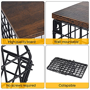 Wetheny 2pcs Fruit Basket Onion Storage Wire Basket with Wood Top- Wall Mounted & Stackable Kitchen Counter Organizer,Cabinet Organizer Bin for Potato,Produce,Bread,Snack Storage(Matte Black)