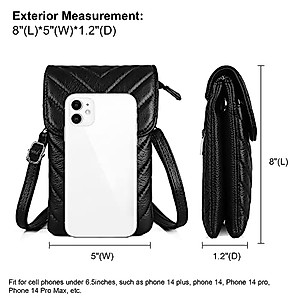 belfen Crossbody Bags for Women, Small Leather Cross body Cell Phone Wallet Purse with Adjustable Strap-Chevron Quilted Black