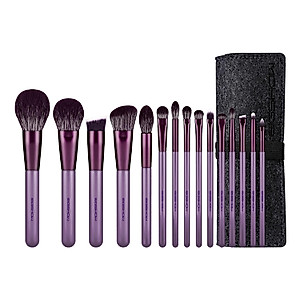 Makeup Brush Set, EIGSHOW Professional Makeup Brushes Kit Foundation Powder Concealers Eye Shadows Makeup 15 Piece for Eye Face Liquid Cream Cosmetics Brushes Kit (Purple)