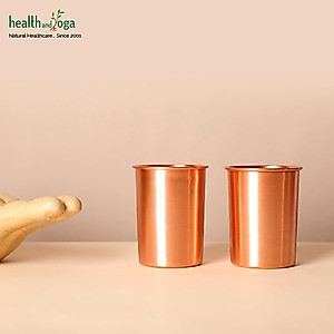 SoulGenie HealthAndYoga™ qCup Pure Copper Tumblers for Drinking - Ayurvedic Health Pure Copper Cups – 2 pcs. set - 250 ml.(8 fl oz) (Plain)