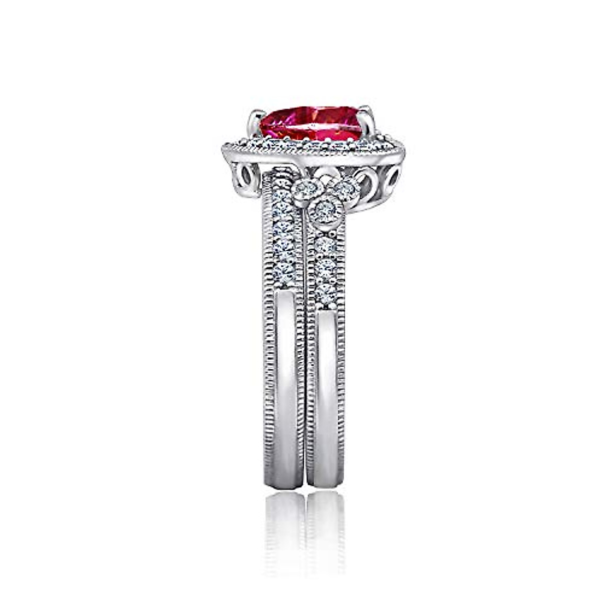 Amazon Essentials Platinum-Plated Sterling Silver Infinite Elements Cubic Zirconia Fancy Pink Heart Antique Ring, Size 7, (previously Amazon Collection)