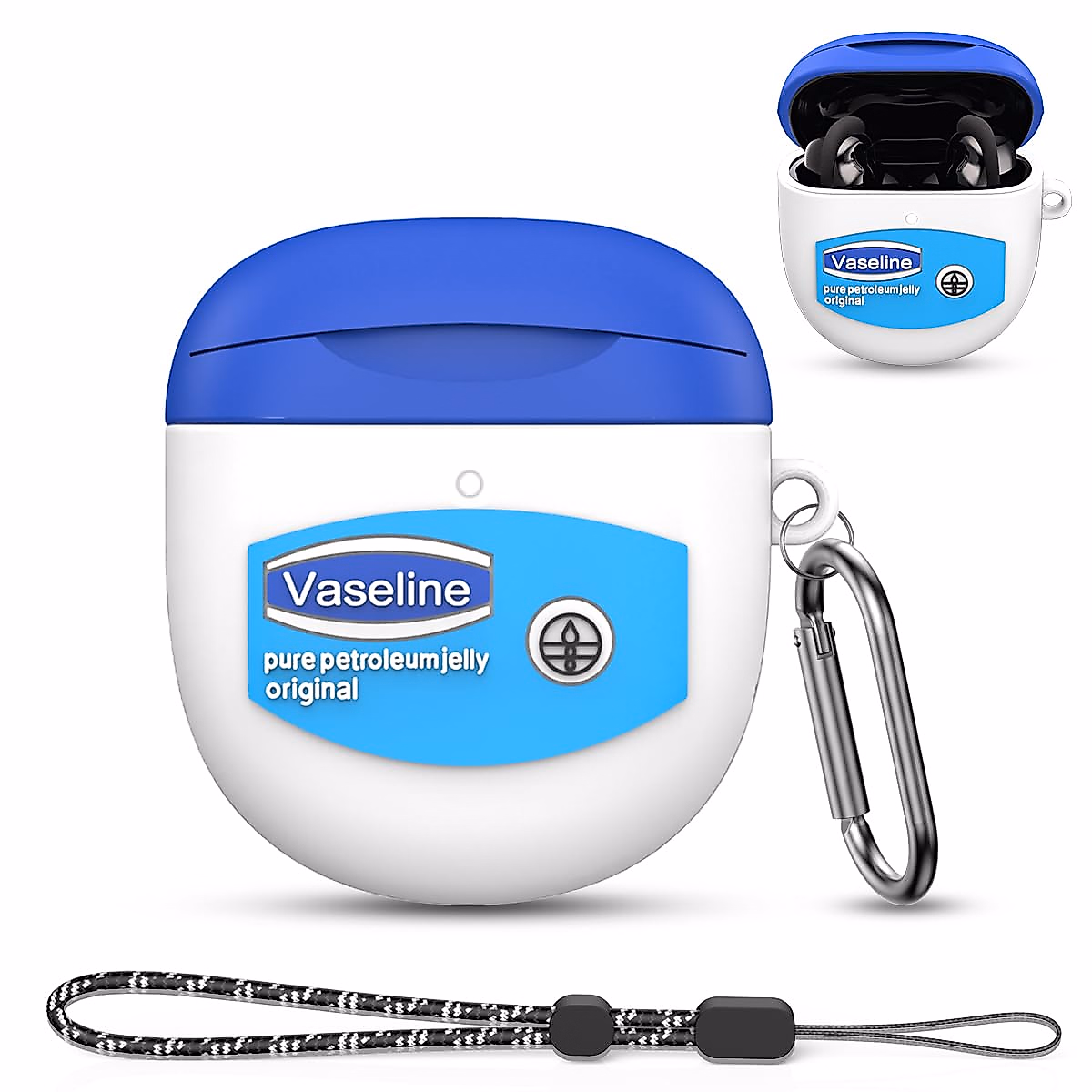 [6 in 1] TOLUOHU Case for Bose QuietComfort Earbuds II Case, Shockproof Silicone Protective New Cute Cartoon Bose QuietComfort Earbuds ii Cover Accessories with Keychain Lanyard Brush Sticker -Blue