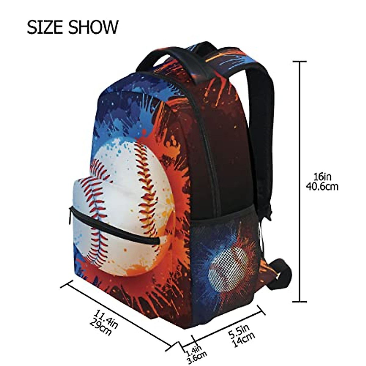 Baseball Print Kids Backpack, Red and Blue Kids Backpacks Bookbags Elementary Toddler School Bags Travel Bags for Boys Girls One Size