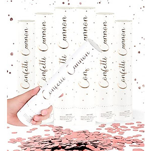 Confetti Cannon - Pack of 6 Rose Gold Poppers - Confetti Shooters for New Year's Eve, Birthday, Graduation, Party, Weddings - Confetti Launchers for any Celebration