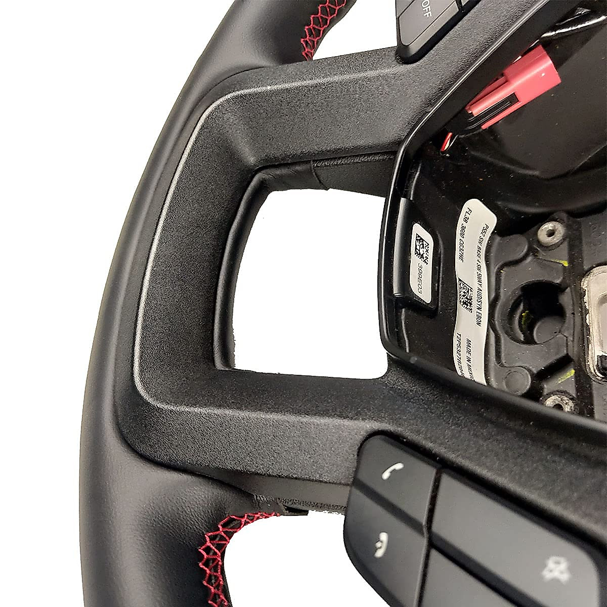 Black Side Perforated Leather Red Marker Steering Wheel Protector Cover Hand-Stitch on Wrap Fit For Ford F-150 F250 King Ranch/Lariat/XL/XLT/Limited/Platinum/Police Responder 2015-2020 (Black Leather)