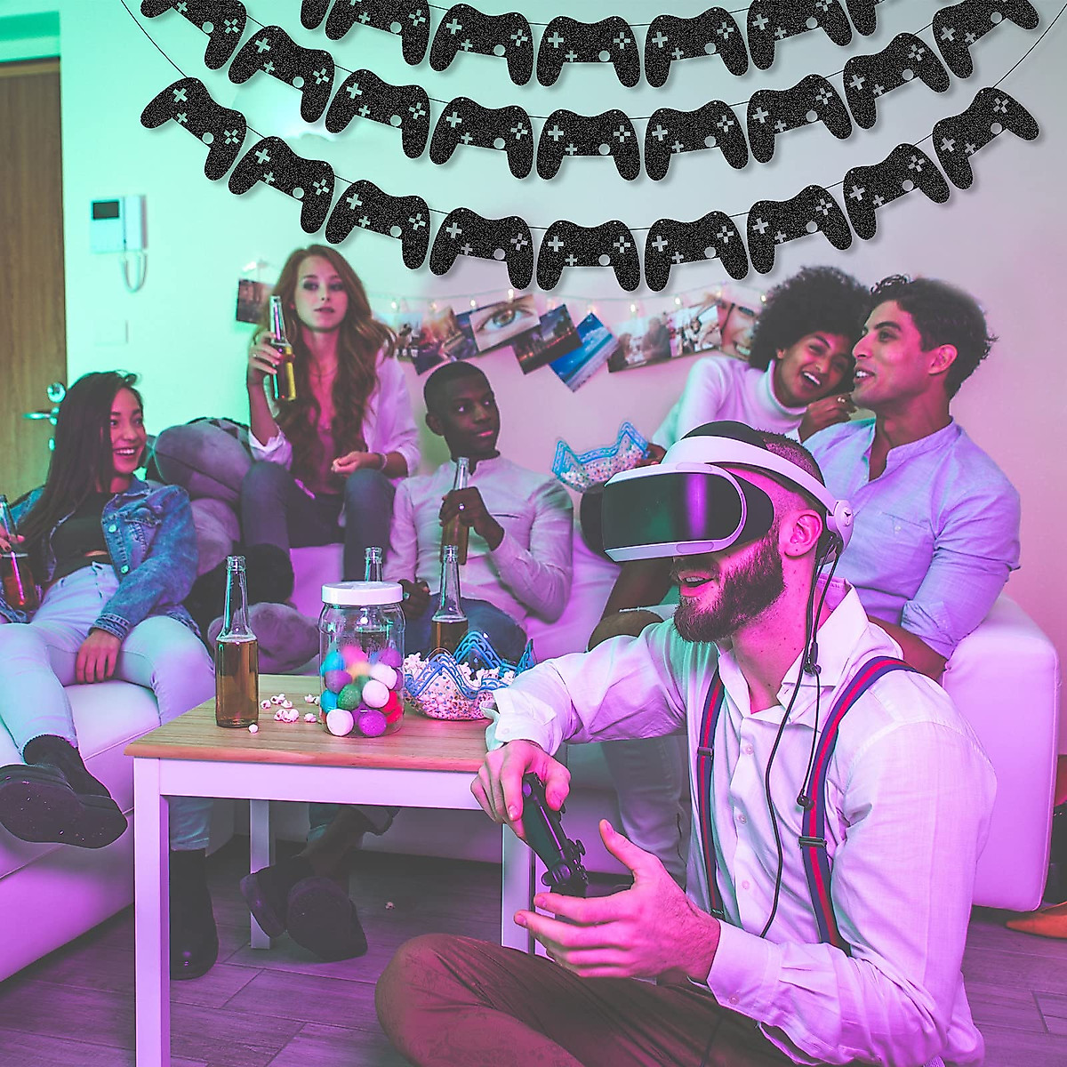 Glenmal 4 Pcs Video Game Controller Banner Gaming on Birthday Decorations Video Gaming Theme Birthday Garland Party Decor