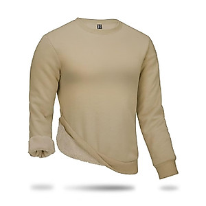 Boladeci Mens Sweatshirts Crewneck Fleece Lined Pullover Essentials Plain Soft Warm Winter No Hood Blank Khaki Shirts for Men Cotton Teens Tops
