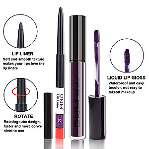 AMY'S DIARY 2Pcs Dark Purple Lip Liner and Lipstick Matte Makeup Set,Darkest Eggplant Plum Lipstick 24H with Lip Liner Set Matt Liquid Long Lasting Mate Dark Plum Dark Berry Lipstick (#20)