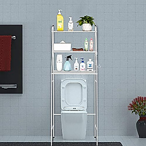 Flandre Over The Toilet Rack 3 Shelf Bathroom Space Saver Storage Organizer Corner Stand Bathroom Cabinet Tower Shelf 22.5" W x 9.8" D x 59.5" H (White)