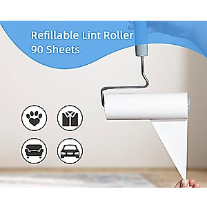 YabeePet Extreme Sticky Large Surface Lint Roller, Long Handle Pet Hair Remover, Designed for Removing Pet Dog Cat Hair 90 Sheets per Roll, 6.3 inch Width (1 Roller+2 Refills)