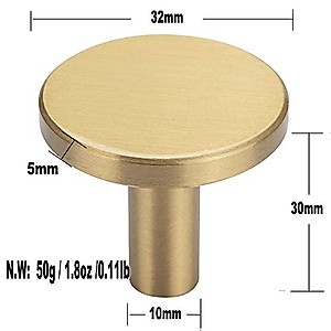 YANGQIHOME Pack of 4, Brushed Brass Decorative Wall Hooks, 32mm x 30mm, for Bathroom,Lavatory,Clothing Store, Hotel, Cafe,Hat,Towel Coat Hook Hangers Wall Mounted (Round)